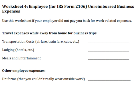 Unreimbursed Business Expenses Worksheet - Michele Cagan, CPA